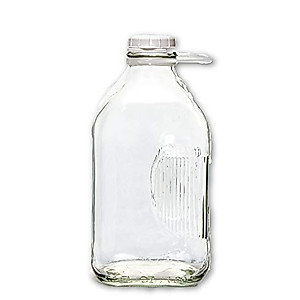 2 Qt Glass Milk Bottle, 64 oz, Heavy Glass with Lid, Creamery Style