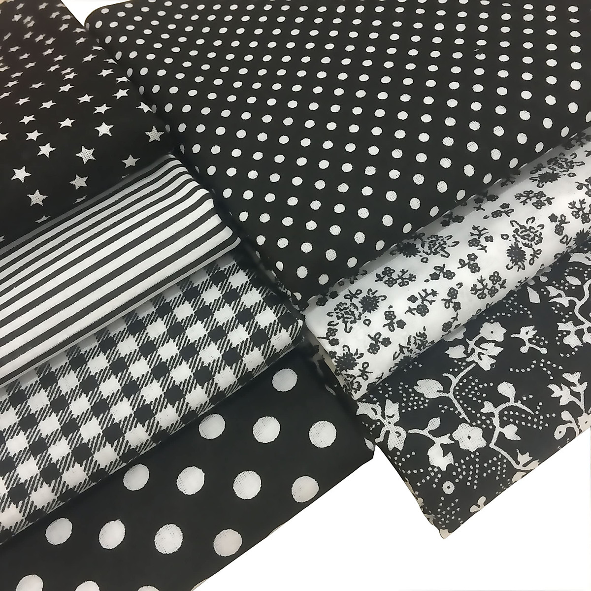 OZXCHIXU 7PCS/lot Black Series Floral Cotton Craft Fabric Textile Quilting Sewing Patchwork Fabric Fat Quarter Bundles Fabric for Scrapbooking Cloth Sewing DIY Crafts Pillows and Masks
