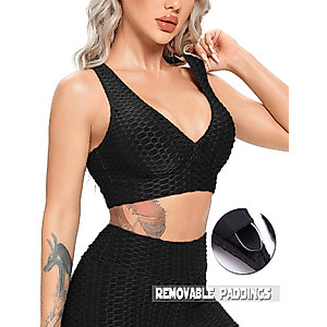 SEASUM Women Textured Leggings Matching Sport Bra Medium Support Workout Bra Crop Top M