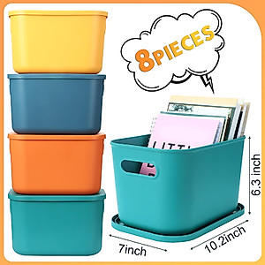 Hoolerry 8 Pieces Colorful Storage Bins with Lid and Handle, Plastic Stackable Baskets Desktop Cube Box Cubby Bins Containers for Shelf Cabinet Bedroom Office (Multi-colored,10.2 x 7 x 6.3 Inch)