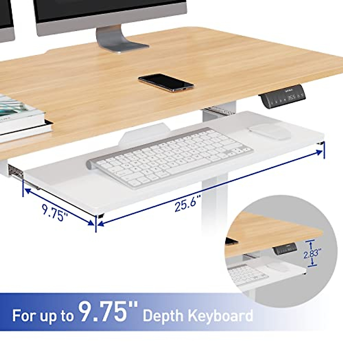 WOKA Electric Standing Desk Adjustable Height, 48 x 24 Inches Stand up Desk with Keyboard Tray, Sit Stand Desk with Memory Controller for Home Office, Motorized Desk with Splice Board, Oak