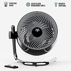 Vornado Pivot6 Whole Room Air Circulator Fan with 4 Speeds, Remote Control, Rotating Axis, Black
