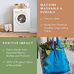 Nereiva 4 Pack 55 Pound Reusable Grocery Bags with attached pouch, Large Capacity, Durable, Washable, Foldable into a Small Pouch, Easy Shoulder or Hand Carry with handles, Stylish Shopping bag