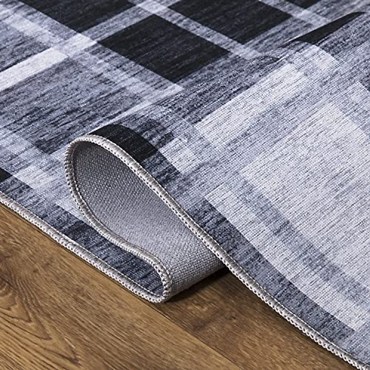 Abani 5' x 8' Rectangular Area Rugs - Cream Grey Farmhouse Plaid Polypropylene, Non-Shedding and Stain Resistant Machine Washable Large Rugs