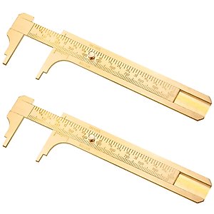 2 Pcs Brass Vernier Caliper Pocket Caliper Handy Caliper Measuring Mini Tool Double Scale Sliding Gauge Metal Pocket Ruler for Bead Wire Jewels Rings Measurement(Simple Style) (2)