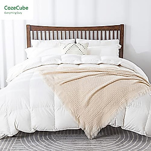 CozeCube Boho Throw Blanket for Couch, Spring Throw Blanket, Basket Weave Waffle Throw Blanket, Farmhouse Lightweight Throw Blanket with Fringe, Cream, 60'' x 50''