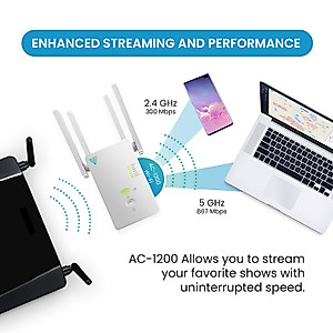 WiFi Range Extender - Coverage up to 1200 Sq ft, 1200Mbps Dual Band AC, Verratek DB-1200 WiFi Extender, Wireless Internet Signal Booster, Repeater, One Touch WPS Setup to Extend Range of WiFi Internet