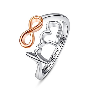 Dreamboat Infinity Heart Rings for Women 925 Sterling Silver Heartbeat Faith Hope Love Open Band Finger Ring Birthday Christian Jewelry Gift