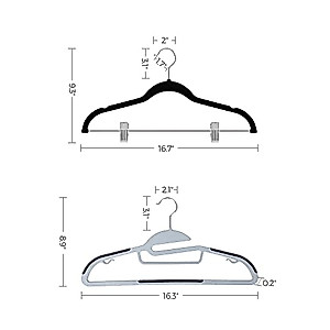 SONGMICS Set of 50 Coat Hangers and 30 Pants Hangers Bundle, Non-Slip Adjustable Metal Clips, Quality Plastic Hangers, Space-Saving, Durable, Pants, Light and Dark Gray, Black UCRP41G-50 and UCRF12B30