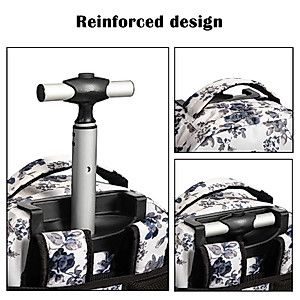 SKYMOVE 18 inches Wheeled Rolling Backpack Multi-Compartment Elementary Books Laptop Roller Bag Short Trip Carry-on for Women and Girls, Wash Painting