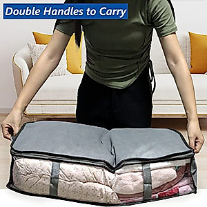 YuGtcen Underbed Storage, 3 Pcs Under Bed Storage Containers Foldable Zippered Clothing Storage Bag for Bedroom Organization, Blanket Storage Bins for Comforter, Sweaters, Clothes, etc (Grey)