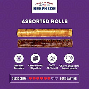 Treatly USA Beefhide Rolls 8-9" Dog Chew Treats - Chicken & Beef Flavor, 10 Count/1 Pack