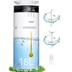 VAGKRI Humidifiers for Large Room, 18L Ultrasonic Cool Mist Humidifier for Home 1200 sq ft, 5 Mist Levels, Auto Mode, Whole House Humidifiers with 2 Extended Tube Quiet Humidifiers for Baby Home Plant