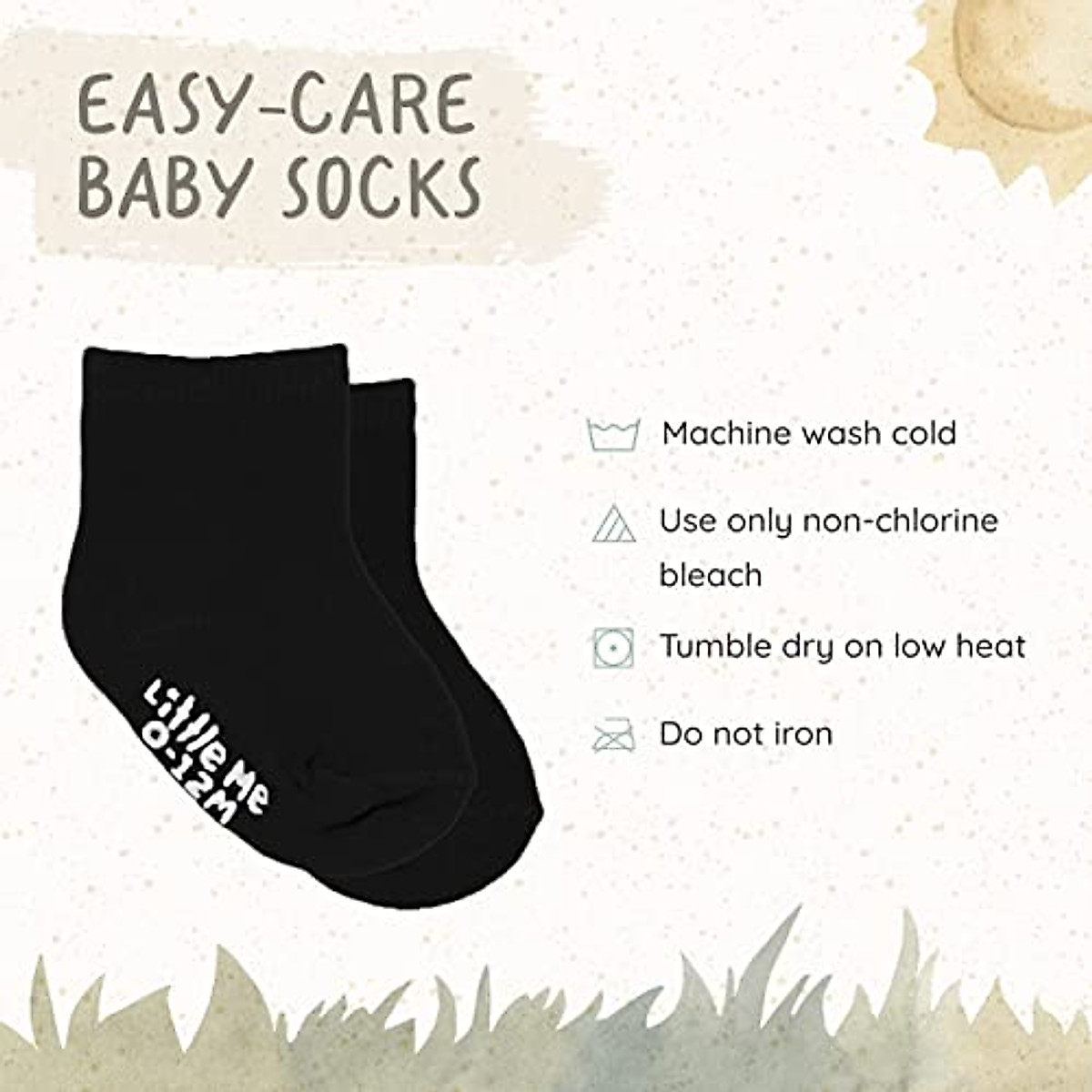 Little Me baby girls Solid Color Pack Newborn Infant Toddler Unisex Socks, Black, 0-24 Months US