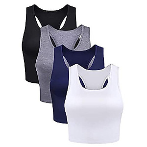 wodceeke 4 Pieces Basic Crop Tank Tops Sleeveless Racerback Crop Sport Top for Women Solid color yoga vest T-shirt (F Set, XXL)