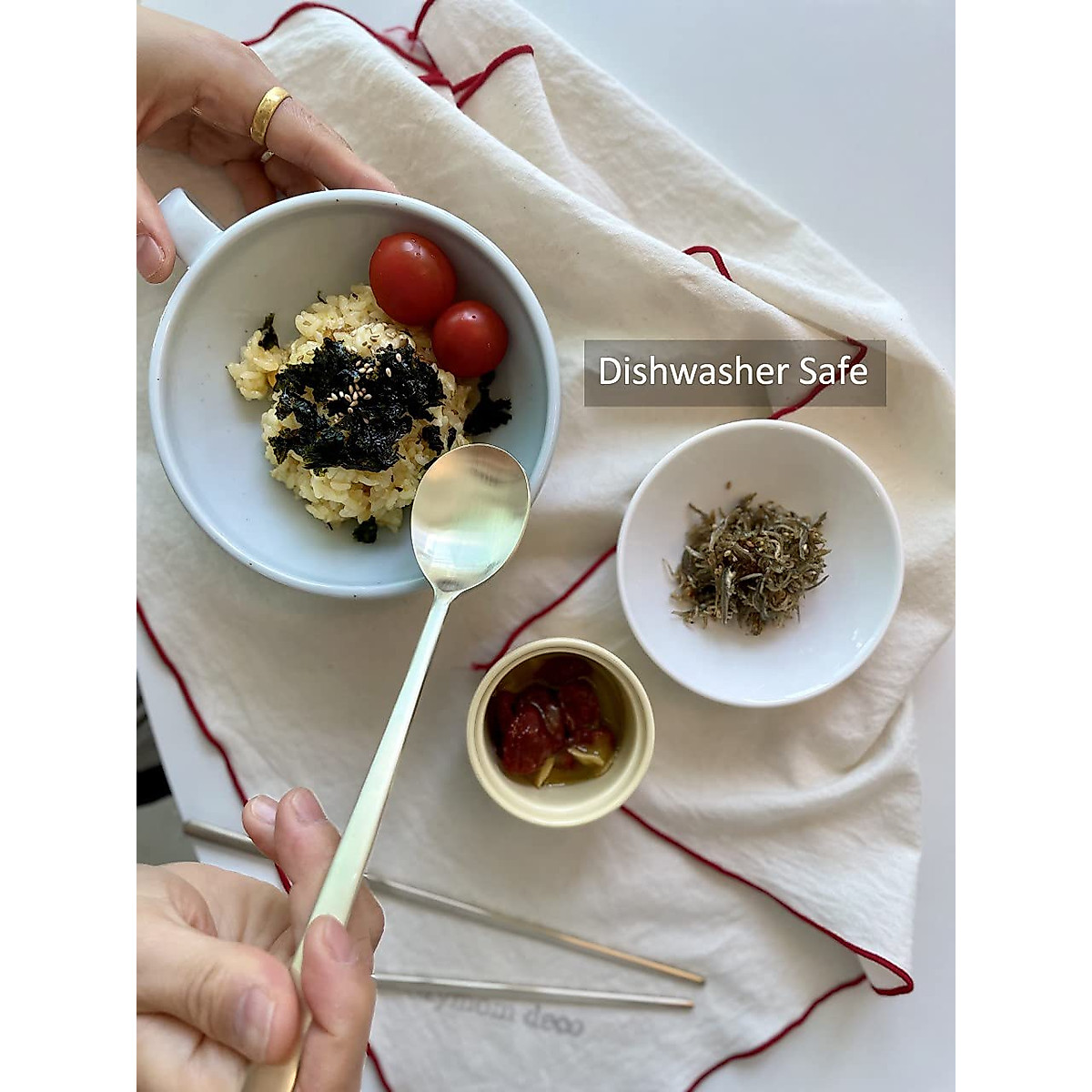 cozymomdeco Korean Made Traditional Utensil Chopstick Set Flatware Champagne Gold Stainless Steel Spoon & Chopsticks 2SET Comfortable Grip