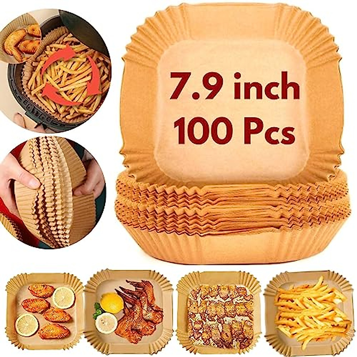 (100 pcs) Air Fryer Liners 7.9 Inches Square, Disposable Parchment Paper Liners| Compatible with Cosori, Chefman, Ninja, etc.| Easy Cleanup| AirFryer Liner Baskets| Essential Air Fryer Accessories