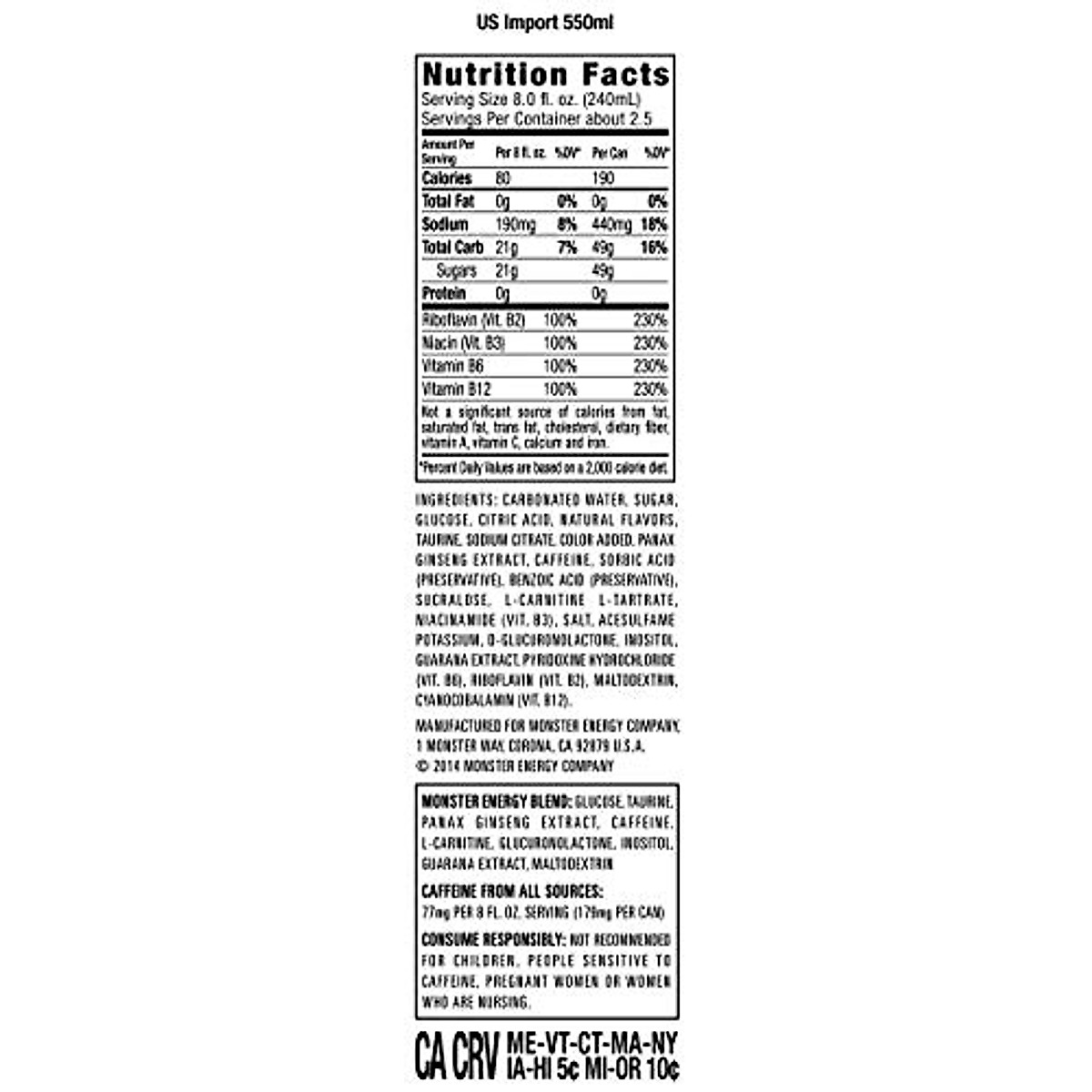 Monster Energy Energy Drink Import, 18.6 Ounce (Pack of 12)