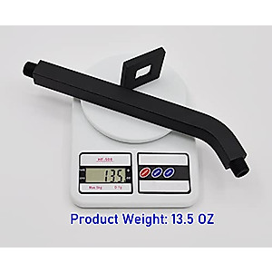 Aquaiaw Square Shower Arm and Anti-Scratch O-Ring Flange, Material 1 inch Solid Brass Pipe, Both Soldered 1/2-14 NPT Tapered Threads, Wall Mount Shower Head Extension Arm (12 inch, Matte Black)