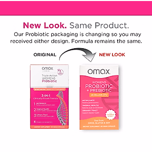 Omax Health Prebiotics and Probiotics Complex for Women, pH Balance, Vag Health, Urinary Tract, Yeast & BV Prevention, Lactobacillus & Bifidobacterium | Vegan, Organic, Gluten Free