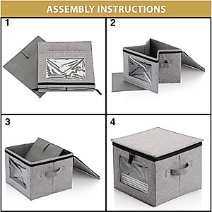 2 PACK Square China Storage Containers for Dishes, 10"x10"x8" Plate Storage, Dish Storage Containers with Lid and Handles, Heavy Duty Dinnerware Storage, Hard Shell and Stackable, 24 Felt Dividers