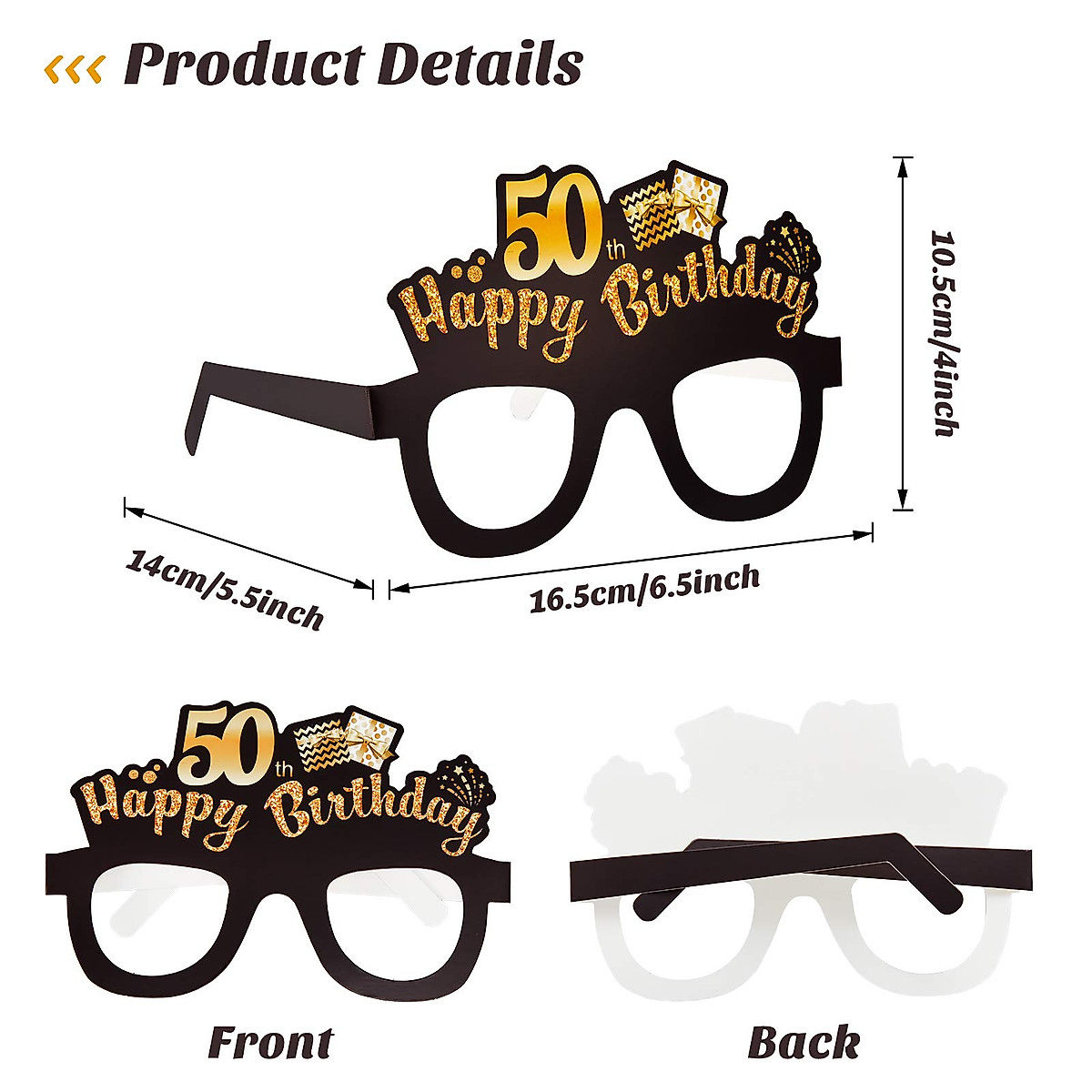 Sumind 24 Pcs Birthday Glasses Decoration Paper Eyeglasses Birthday Sunglasses to Wear for Men Women Table Decor Party(50th)