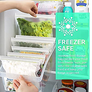 WATOTGAFER Reusable Food Storage Bags, 10 Pack BPA Free Reusable Freezer Bags, Extra Thick Leakproof Food Grade Silicone Lunch Food Bags for Meat Veggies 2 Gallon Bags 4 Sandwich Bags 4 Snack Bags