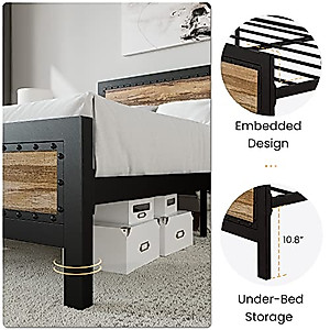 SHA CERLIN Heavy Duty Metal Bed Frame Queen Size, Platform Bed Frame with Wooden Headboard Footboard, 13 Strong Metal Slats Support, No Box Spring Needed, Mattress Foundation, Easy Assembly