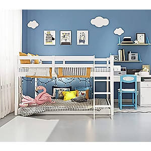 Bonnlo Low Loft Bed Full Size with Inclined Stairs, Junior Loft Bed with High Guard Rail for Kids/Young Teens/Adults, Solid Wood Low Bunk Bed Full Size White, 2 Center Beams, No Box Spring Required