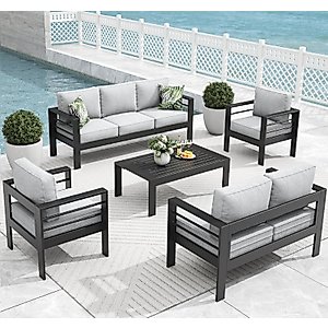 Vakollia 5 Pieces Modern Aluminum Patio Furniture Set, Outdoor Conversation Sets Metal Sectional Sofa with Coffee Table