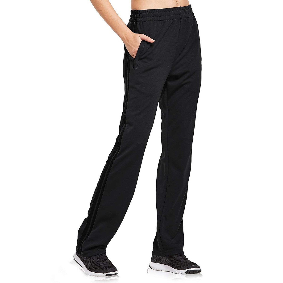 BALEAF Women's Track Pants Athletic Jogging Sweatpants Zipper Pockets Warm-Up Sports Running Pants Black/Black Size L