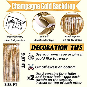 4 Pack Champagne Gold Fringe Curtain Backdrop, 3.2Ft x 9.8Ft Metallic Tinsel Foil Fringe Streamers Curtains Background for Photo Booth Birthday Baby Shower Party Wedding Graduation Decorations