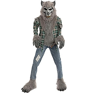 Spooktacular Creations Child Unisex Green Werewolf Costume, Halloween Werewolf Costume with Mask, Gloves and Shoes Cover-M(8-10yr)