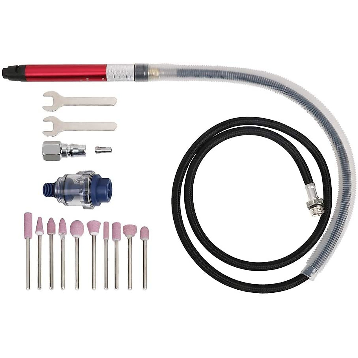 VOTOER 1/8" (3mm) Pneumatic Air Micro Die Grinder Polishing Tool Kit, 3mm Chuck Pencil Type Rotary Engraving Cutting Grinding Tool Set, 58000RPM, 90psi