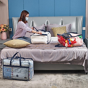 Victrekon Clear Storage Bag with Dual Zippers & Handles, 75L Extra Large Capacity Vinyl Underbed Storage Organizer for Comforter, Blanket, Bedding, Clothes, Duvet, Sheet, Toys, 6 Pack, Blue