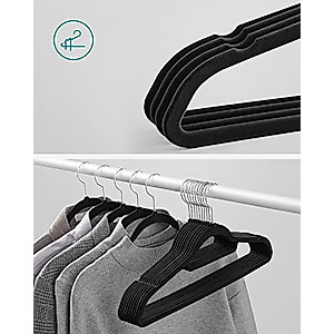 SONGMICS Velvet Hangers, 50 Pack, Ultra Thin Space Saving, Non-Slip Coat Hangers with Tie Organiser, 360 Degree Swivel Hook, Black CRF50B