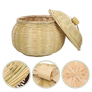 Luxshiny Rattan Storage Basket Decorative Woven Basket with Lid Pumpkin Shape Round Wicker Box Egg Holder Organizer Bin Pot Container for Snack Chess Fruit Makeup S
