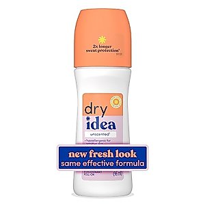 Dry Idea Roll-On Deodorant & Antiperspirant | 2X Longer Sweat Protection | 72-Hour Odor Protection | Unscented & Hypoallergenic for Sensitive Skin, 3.25 oz.