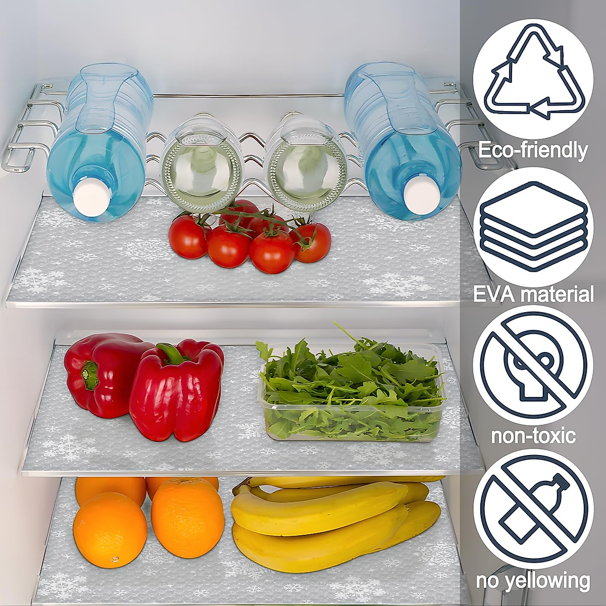 Shelf Liners for Kitchen Cabinets, Waterproof Drawer Liner Non Adhesive Bathroom Sink Liner, Fridge Liner No Slip Cupboard Mats EVA Place Mats Roll - Clear Snow 17.7"×118"