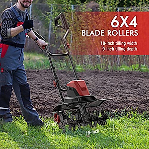 ECOMAX 18 Inch 13.5 AMP Corded Electric Tiller Cultivator, with 6 Steel Tines for Lawn & Garden Tiller, Digging & Soil Cultivation, Model: ELG02