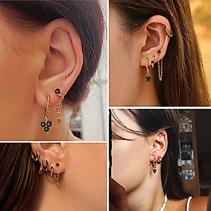 5 Pairs Gold Huggies Hoop Earrings Set for Women Girls Small Dangle Chain Hoop Earrings Jewelry for Gifts (Gold-Black)