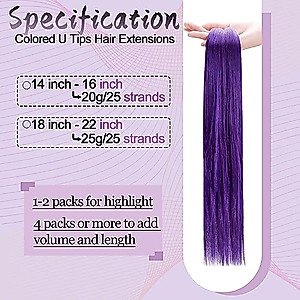 RUNATURE Bundles 16 Inch U Tip Hair Extensions Human Hair Purple and Utip Hair Extensions Human Hair Teal 20g 25 Strands