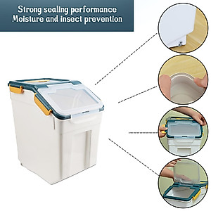 Qiveno 2 Pack Rice Storage Container with Measuring Cup 50 lb Flour Storage Container with Wheels, BPA Free Food Storage Container Dog Cat Food Bin Set for Dry Food Sugar, Cereal(Blue)