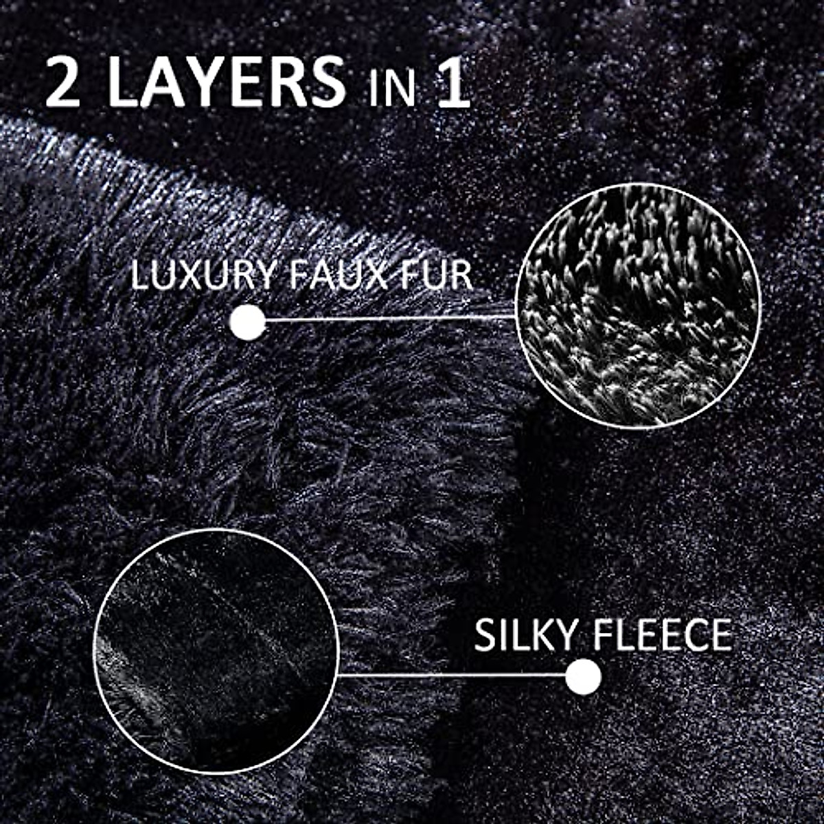 YUSOKI Black Faux Fur Throw Blanket,2 Layers,50" x 60", Soft Fuzzy Fluffy Plush Furry Comfy Warm Cozy Blanket for Couch Bed Chair Sofa Bedroom Mens Gift
