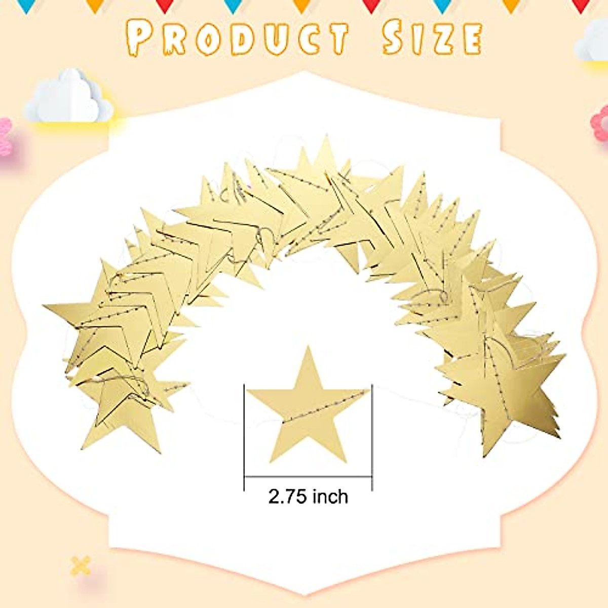 65 Feet Glitter Star Paper Garland Banner Hanging Decoration Gold Star Garland Double Side 2022 Graduation Decorations for Wedding Birthday Festival Party Decoration