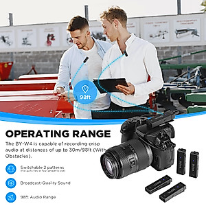 BOYA BY-W4 Wireless Lavalier Microphone Ultracompact 2.4GHz Cordless Clip On Microphones System for Cameras DSLR Smartphone Video Recording Interview YouTube Streaming (4 Transmitters & 1 Receiver)