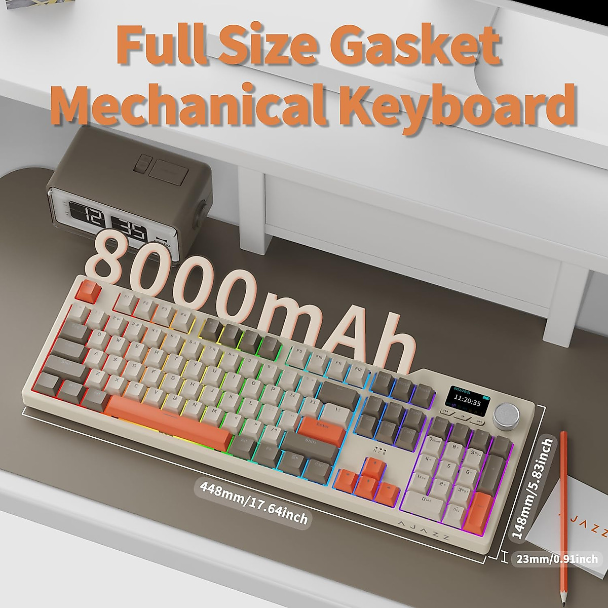 NACODEX AK35I V3 104 Keys RGB Gasket Mount Keyboard | Amazing 8000mAh Bluetooth /2.4G /Wired PC Gaming Custom Keyboard with Five Layer Pad | Knob Control | Cherry Profile PBT Keycaps
