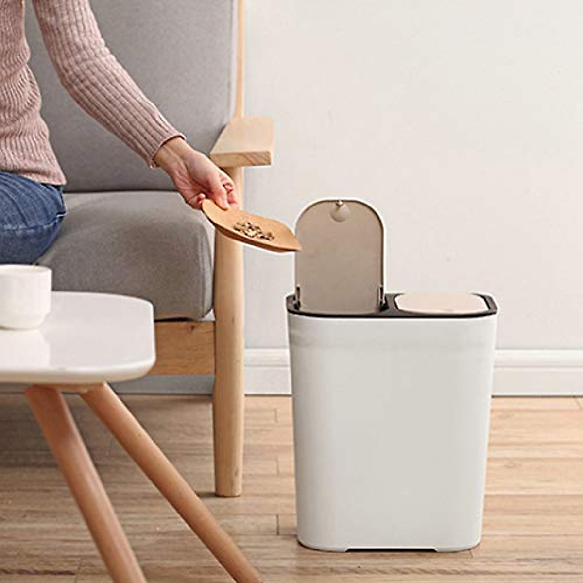 Cabilock Dual Compartment Trash Can with Lid Removable Recycle Bin Classified Garbage Container Waste Can Dustbin Rubbish Box for Kitchen Home Office Business Random Color