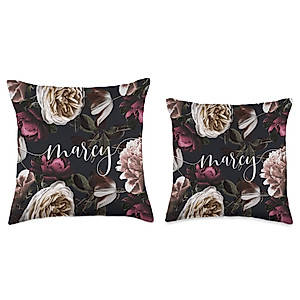 Marcy Personalized Girls & Womens Name Gifts Marcy-Elegant Floral Rose & Peony Personalized Name Throw Pillow, 18x18, Multicolor