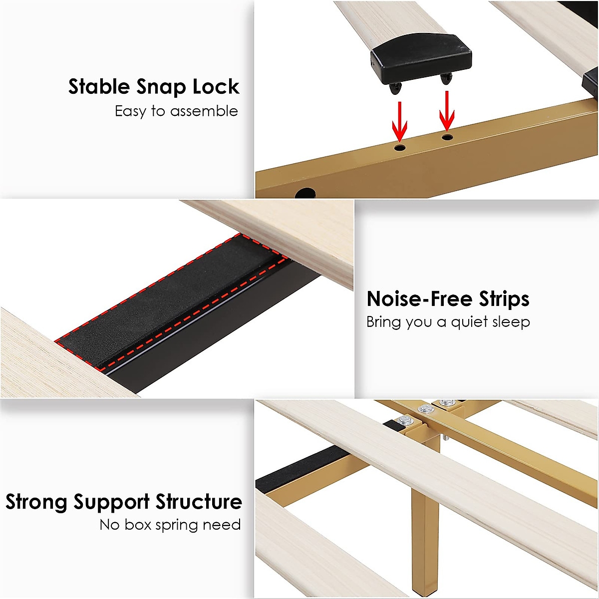 HIFIT King Upholstered Bed Frame with 4 Storage Drawers and Handmade Button Tufted Headboard, Modern PU Leather King Platform Storage Bed with Solid Wooden Slats, No Box Spring Needed, Golden & Black